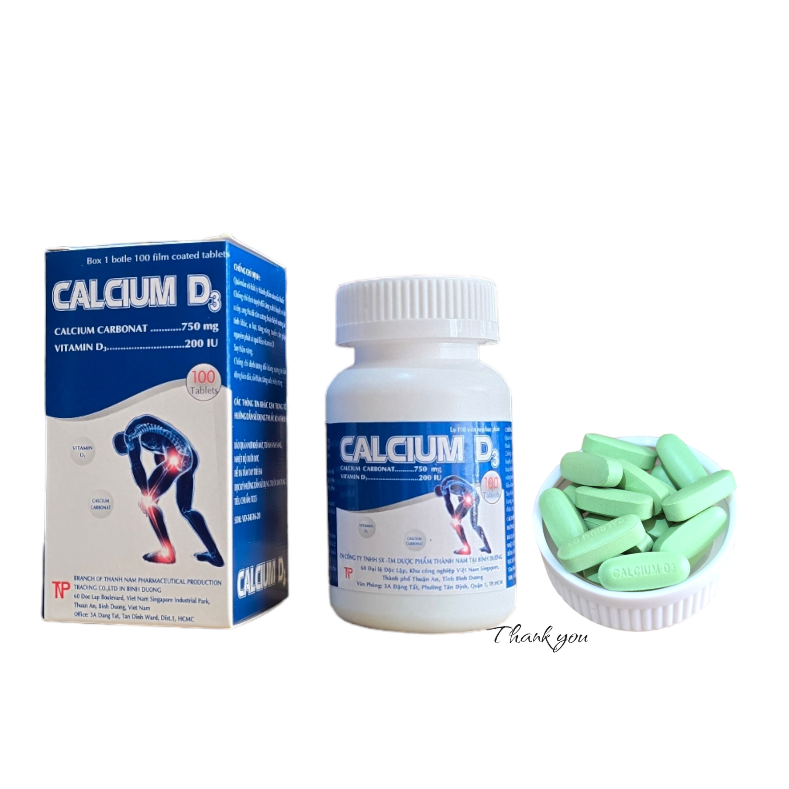 CALCIUM D3 750mg/200IU- THÀNH NAM- CHAI 100 VIÊN - CÔNG TY ĐẠI DƯỢC THÀNH