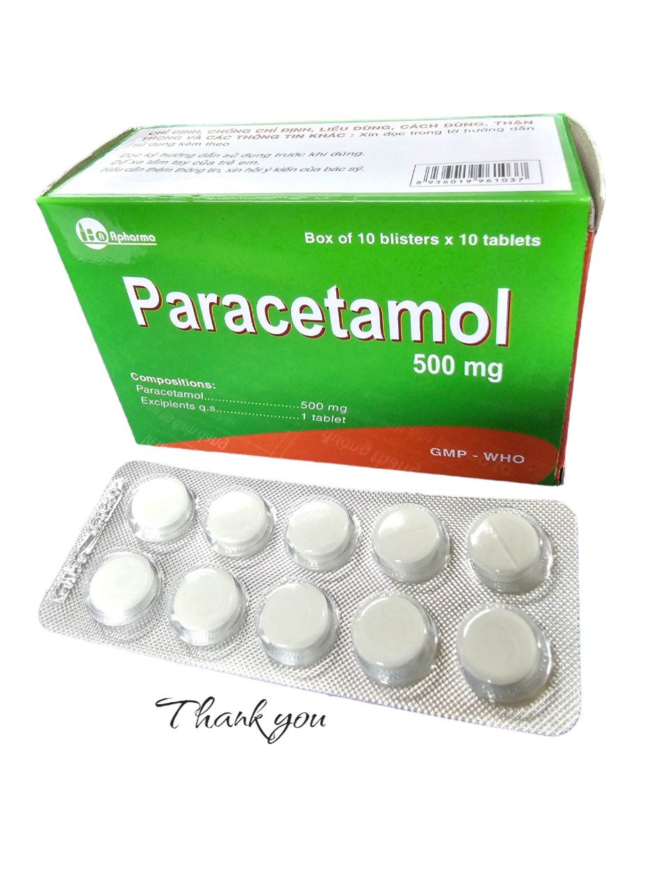 Paracetamol 500mg - hộp 10 vỉ x 10 viên (Xanh đậm) - CÔNG TY ĐẠI DƯỢC THÀNH